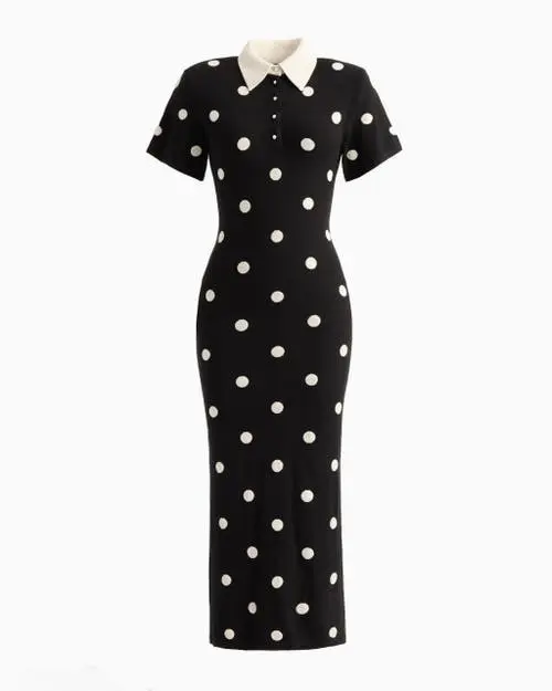 DODIEE Devon Polka Dot Midi Dress In Noir