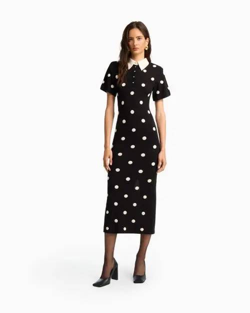 DODIEE Devon Polka Dot Midi Dress In Noir