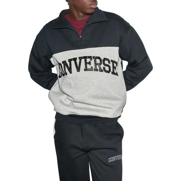 CONVERSE Color Block Half Zip Sweatshirt - Converse Black Multi