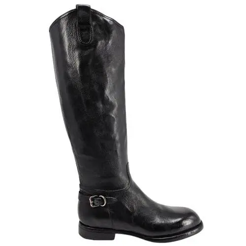 MADISON MAISON Leather Side Zip Knee High Boots - Black
