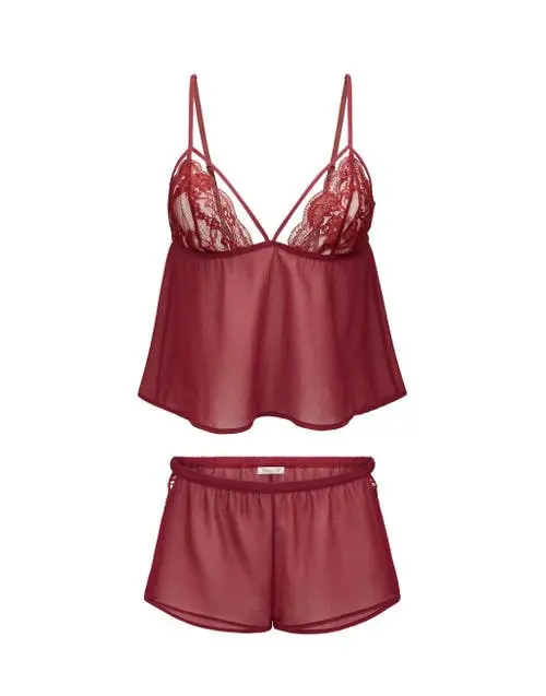 ADORE ME Soraya Cami And Short Lace Set Lingerie - Dark Red