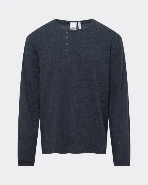 LE PERE Long Sleeve Waffle Henley - Navy Waffle