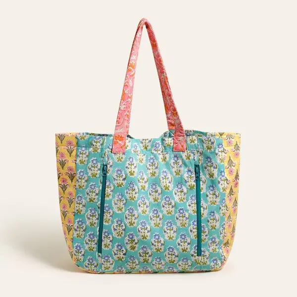 ZSA ZSA ZSU Rajpath Block Printed 100% Cotton Bag 16.5" Artisan Bag - Blue