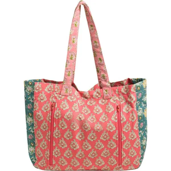 ZSA ZSA ZSU Rajpath Block Printed 100% Cotton Bag 16.5" Artisan Bag - Red