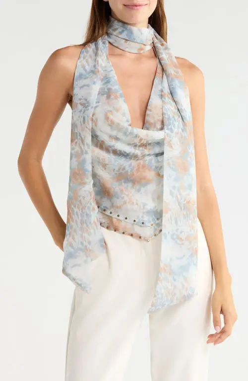 KITTENISH Stud Trimmed Chiffon Top - Blue Swirl
