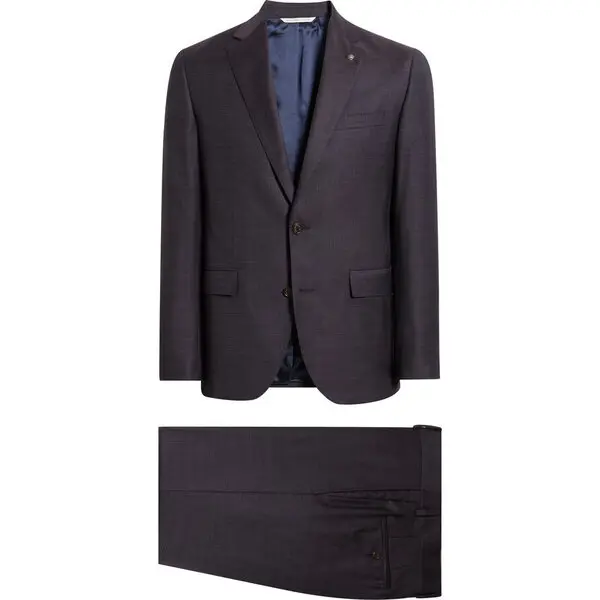 JACK VICTOR Esprit Contemporary Fit Dark Purple Mélange Super 130s Wool Suit - Dark Grape