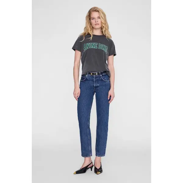ANINE BING Shelley Cropped Baby Tee - Washed Black