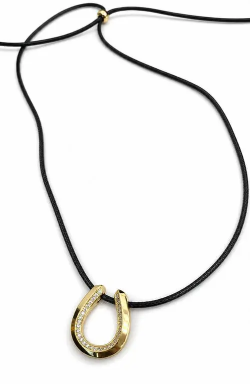 Argento Vivo Cubic Zirconia Horseshoe Corded Necklace - Gold