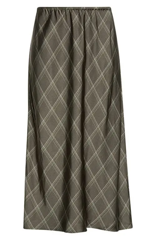 Vince Diamond Plaid Satin Skirt