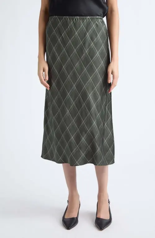 Vince Diamond Plaid Satin Skirt - Dark Moss/sage