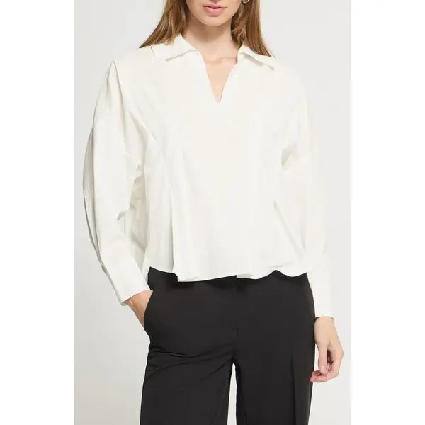 ICHI Ihlimmi Long Sleeve Open Collar Poplin Top
