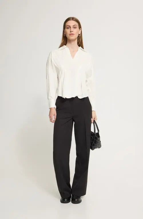 ICHI Ihlimmi Long Sleeve Open Collar Poplin Top