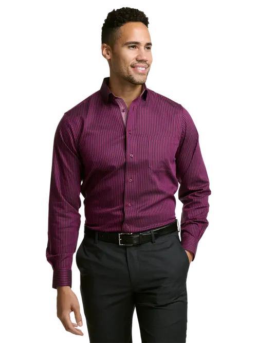 PAUL FREDRICK Cotton Spandex Spread Collar Twill Classic Contrast Trim Button Cuff Long Sleeve