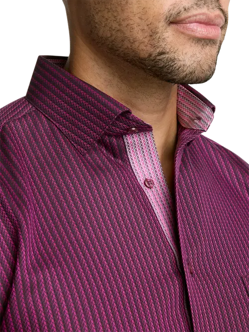 PAUL FREDRICK Cotton Spandex Spread Collar Twill Classic Contrast Trim Button Cuff Long Sleeve