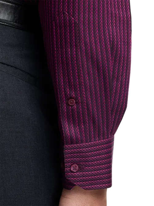 PAUL FREDRICK Cotton Spandex Spread Collar Twill Classic Contrast Trim Button Cuff Long Sleeve