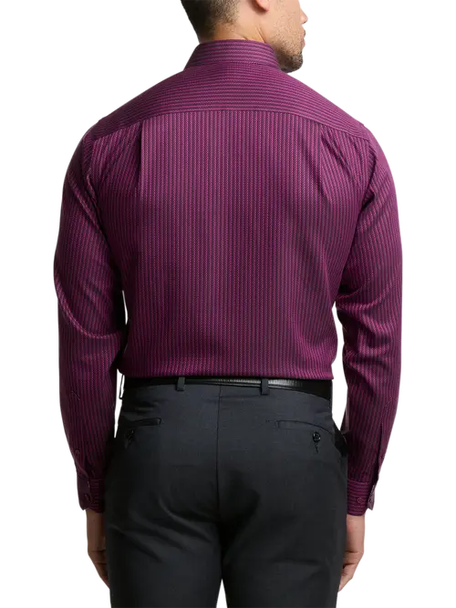 PAUL FREDRICK Cotton Spandex Spread Collar Twill Classic Contrast Trim Button Cuff Long Sleeve