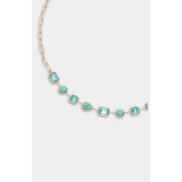 Stella & Dot Naomie Paperclip Tennis Necklace With Turquoise Accents - Gold/turquoise