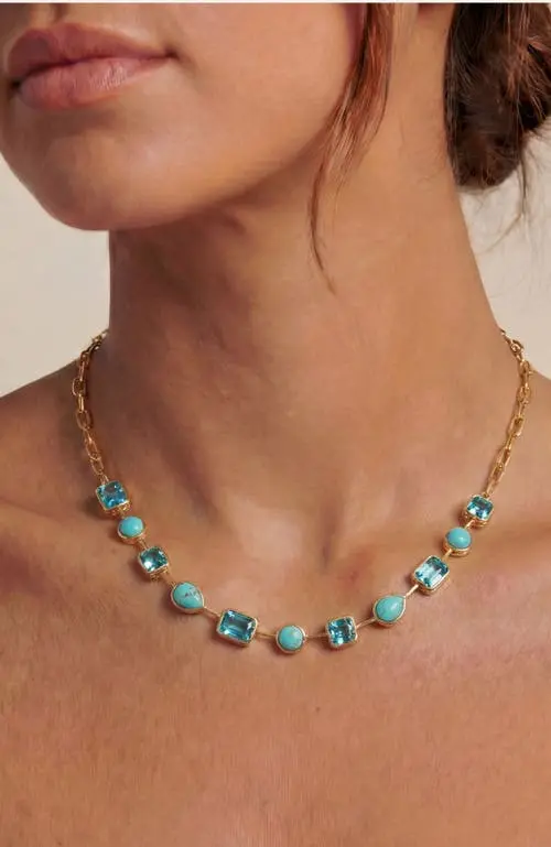 Stella & Dot Naomie Paperclip Tennis Necklace With Turquoise Accents