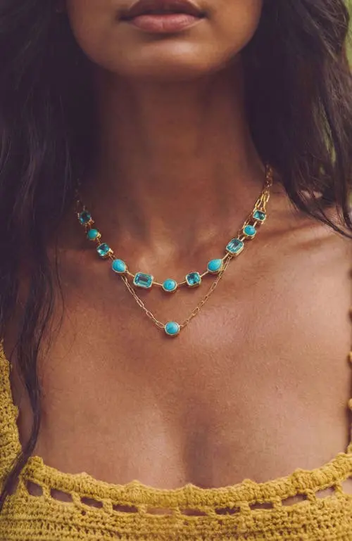 Stella & Dot Naomie Paperclip Tennis Necklace With Turquoise Accents