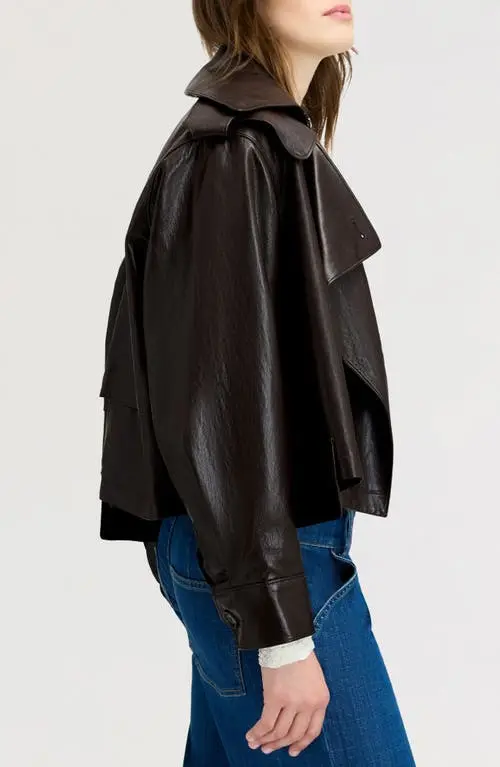 Sam Edelman Draped Faux Leather Jacket With Notched Lapels - Dark Brown