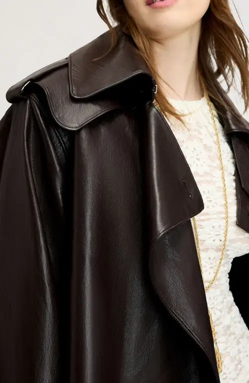 Sam Edelman Draped Faux Leather Jacket With Notched Lapels - Dark Brown