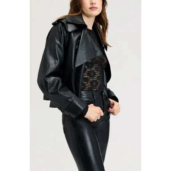 Sam Edelman Draped Faux Leather Jacket - True Black