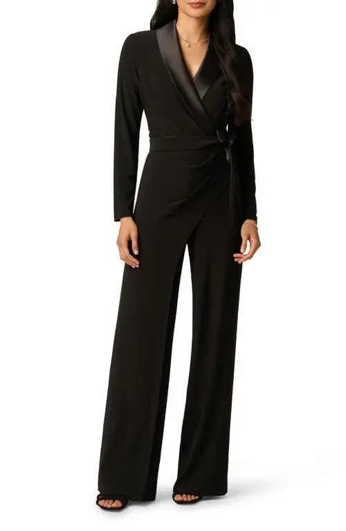 Adrianna Papell Satin Lapel Tuxedo Jumpsuit - Black
