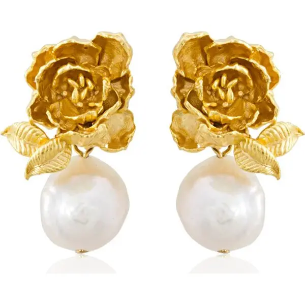 PERACAS Peony Floral Earrings - Ivory