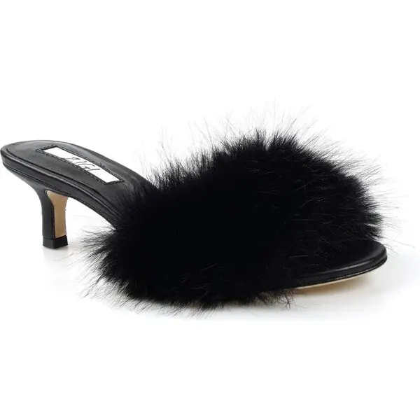 ZIGI Faux Fur Kitten Heel Sandal - Black