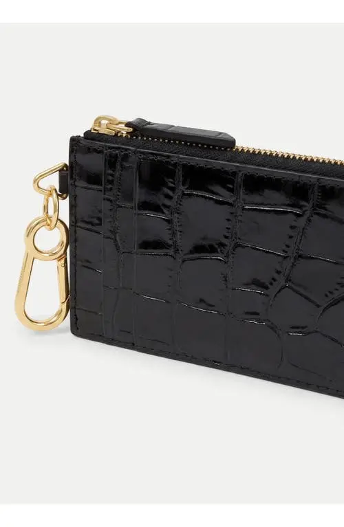 Veronica Beard Croc Embossed Zip Card Holder