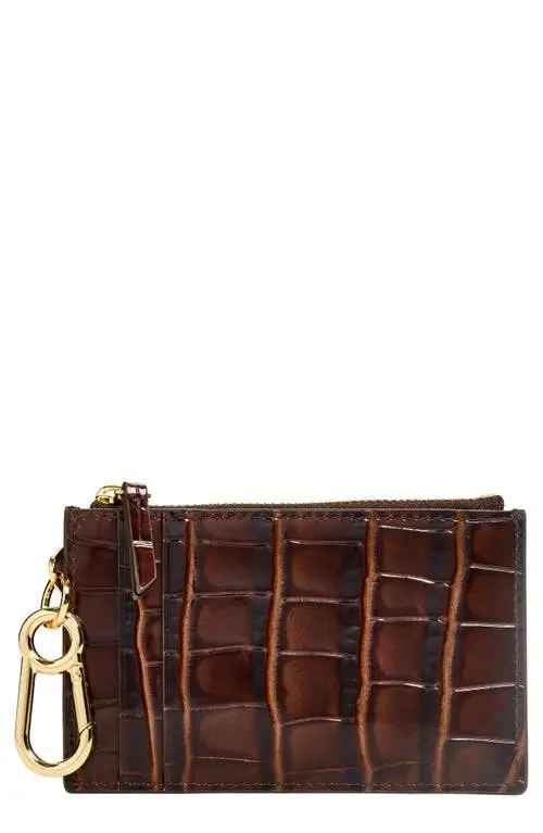 Veronica Beard Croc Embossed Zip Card Holder - Chestnut