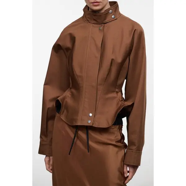 Staud Archie Cotton Utility Jacket With Leather Trim - Cigar
