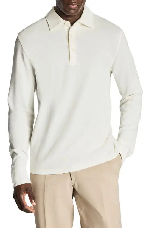 JACK VICTOR Long Sleeve Organic Cotton Polo - Ecru