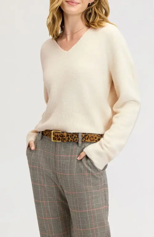 Sam Edelman Deep V-neck High Rib Sweater - Ecru