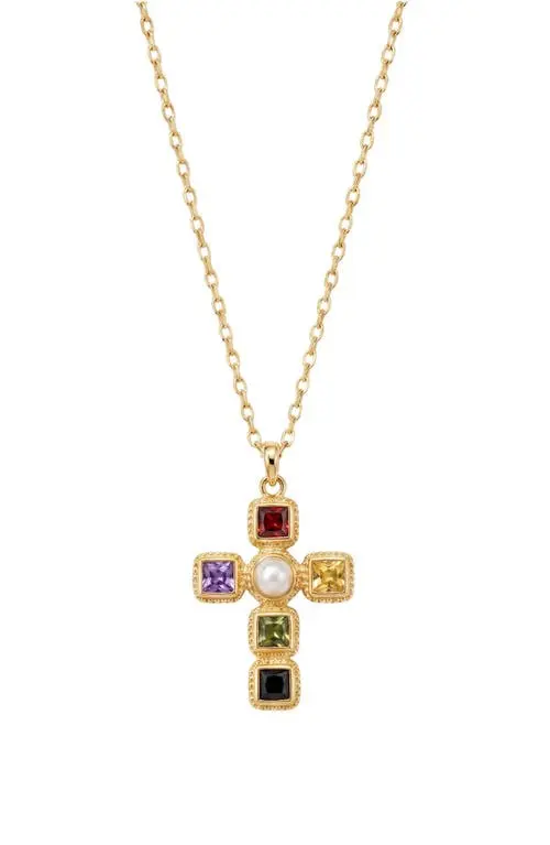 Argento Vivo Jewel Imitation Pearl Cross Necklace - Gold