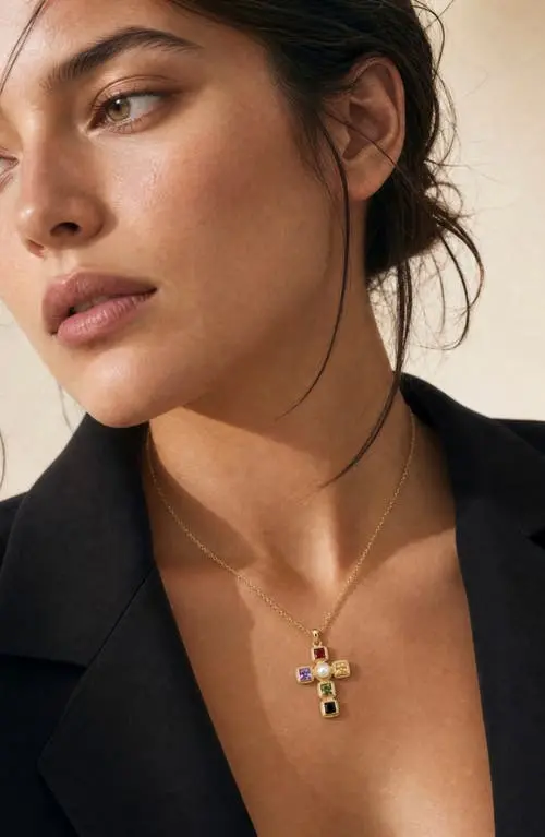 Argento Vivo Jewel Imitation Pearl Cross Necklace