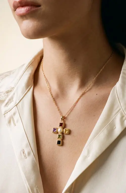 Argento Vivo Jewel Imitation Pearl Cross Necklace