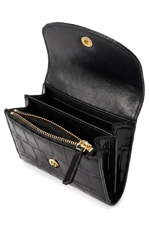 Veronica Beard Croc Embossed Flap Leather Card Case