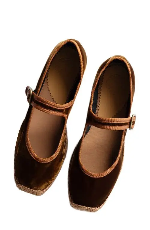 Penelope Chilvers Flora Velvet Mary Jane Espadrille - Tan