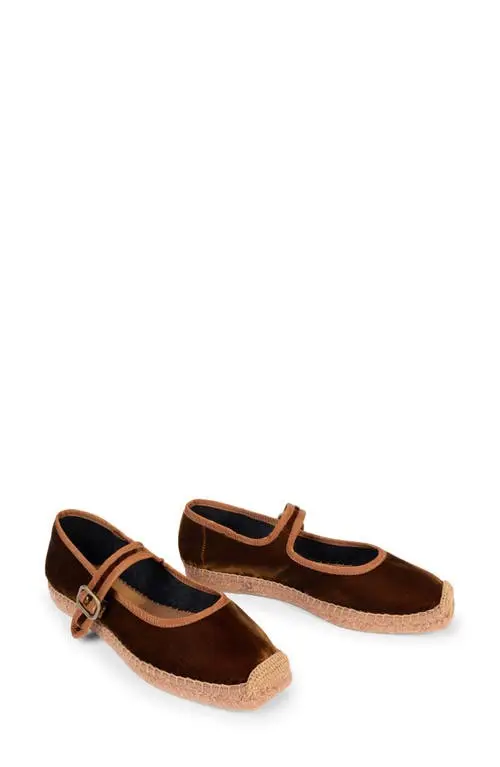 Penelope Chilvers Flora Velvet Mary Jane Espadrille - Tan