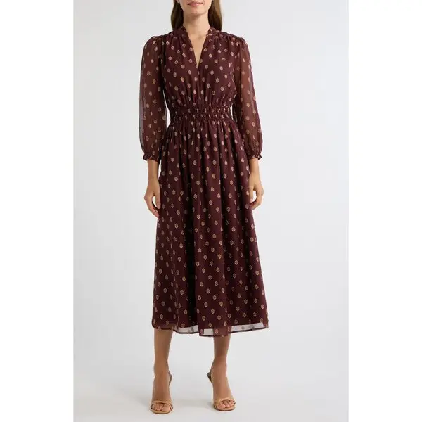Anne Klein Ruffle Neck Midi Dress