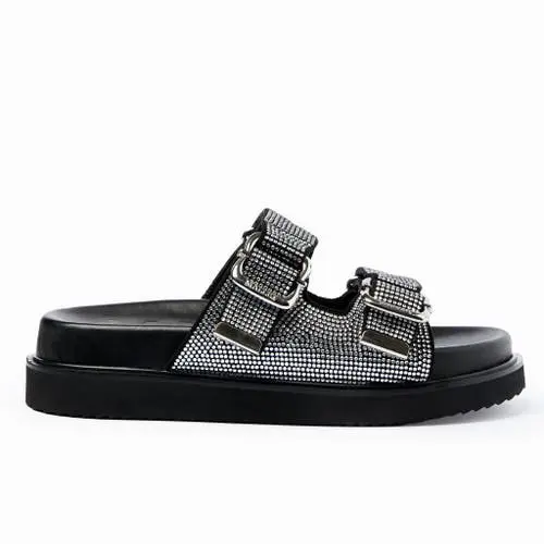 MALLET Sadie Diamante Sandals - Black/silver