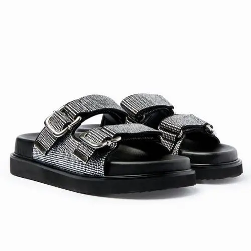 MALLET Sadie Diamante Sandals - Black/silver