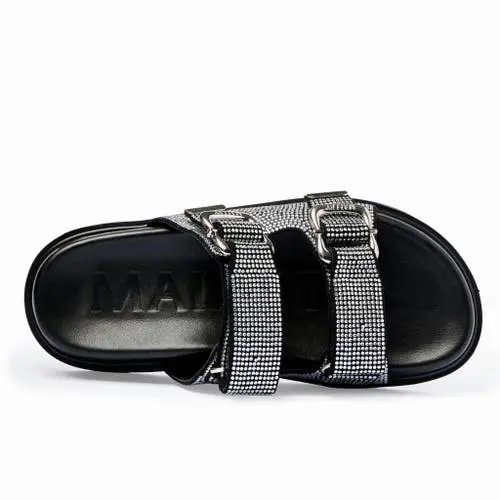 MALLET Sadie Diamante Sandals - Black/silver