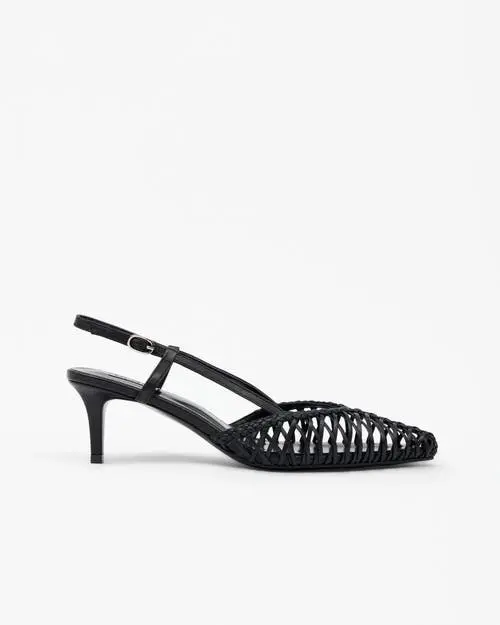MI/MAI Tessa Woven Pointed Slingback Sandals - Black
