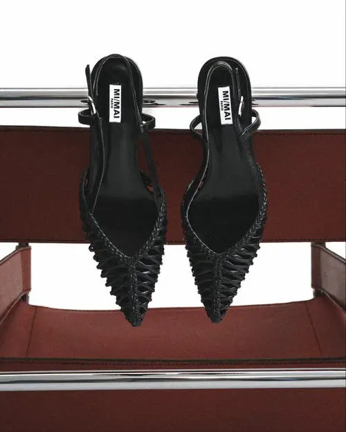 MI/MAI Tessa Woven Pointed Slingback Sandals - Black