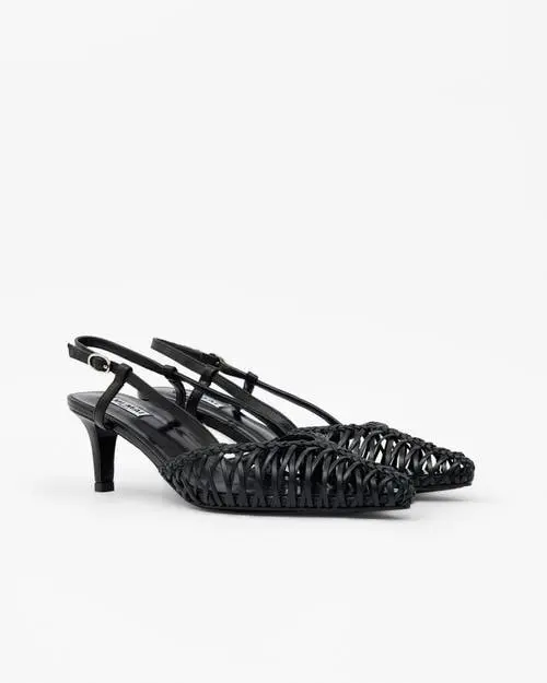 MI/MAI Tessa Woven Pointed Slingback Sandals - Black
