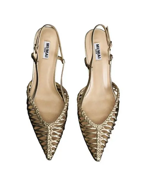 MI/MAI Tessa Woven Pointed Slingback Sandals - Gold