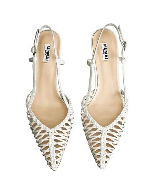 MI/MAI Tessa Woven Pointed Slingback Sandals - White
