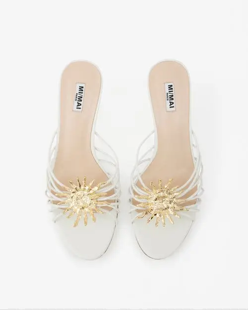 MI/MAI Salome Sun Jewel Heeled Mule Sandals - White